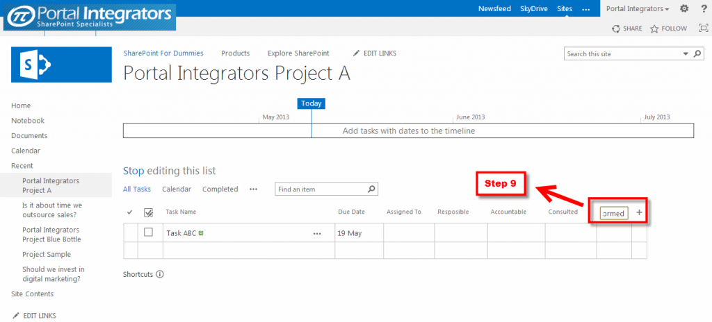 Step 10 in building SharePoint RACI